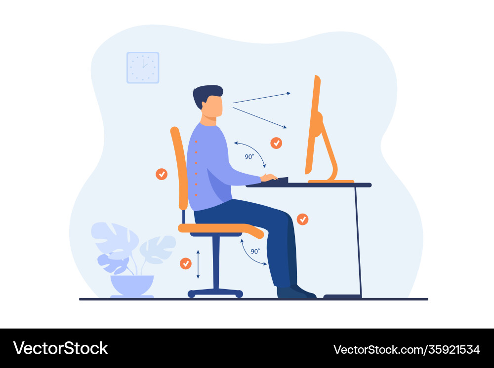 Instruction for correct pose during office work Vector Image