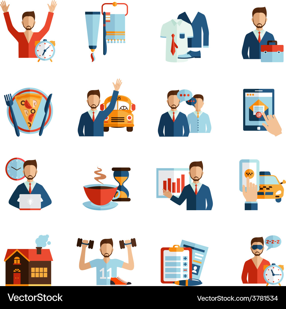 Man daily routine icons Royalty Free Vector Image