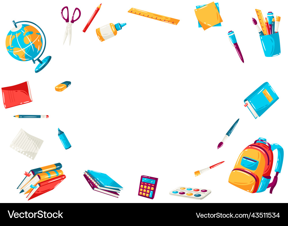 School frame with education items Royalty Free Vector Image