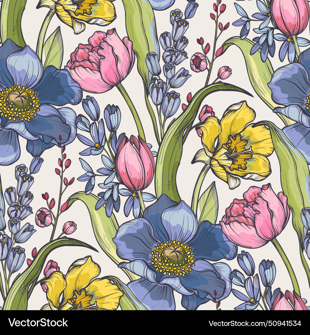 Seamless pattern with bouquets of spring Vector Image