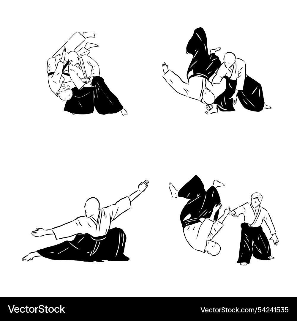 Aikido combat between athletes stylized Royalty Free Vector