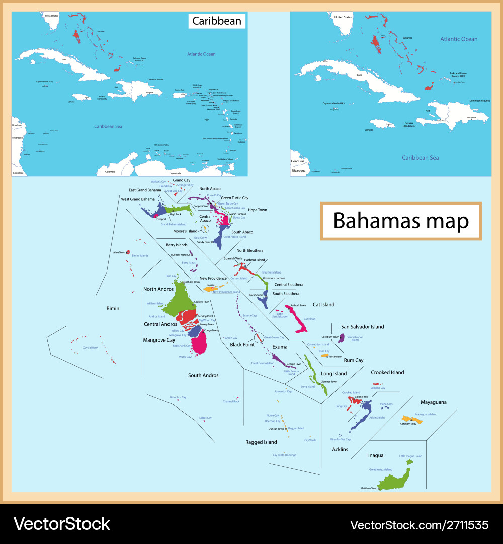 Bahamas Map of Islands & Provinces Royalty Free Vector