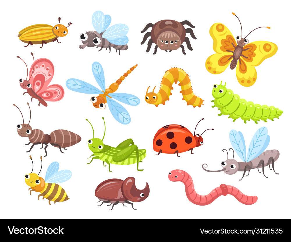 Colorful Cartoon Insects Royalty Free Vector Image