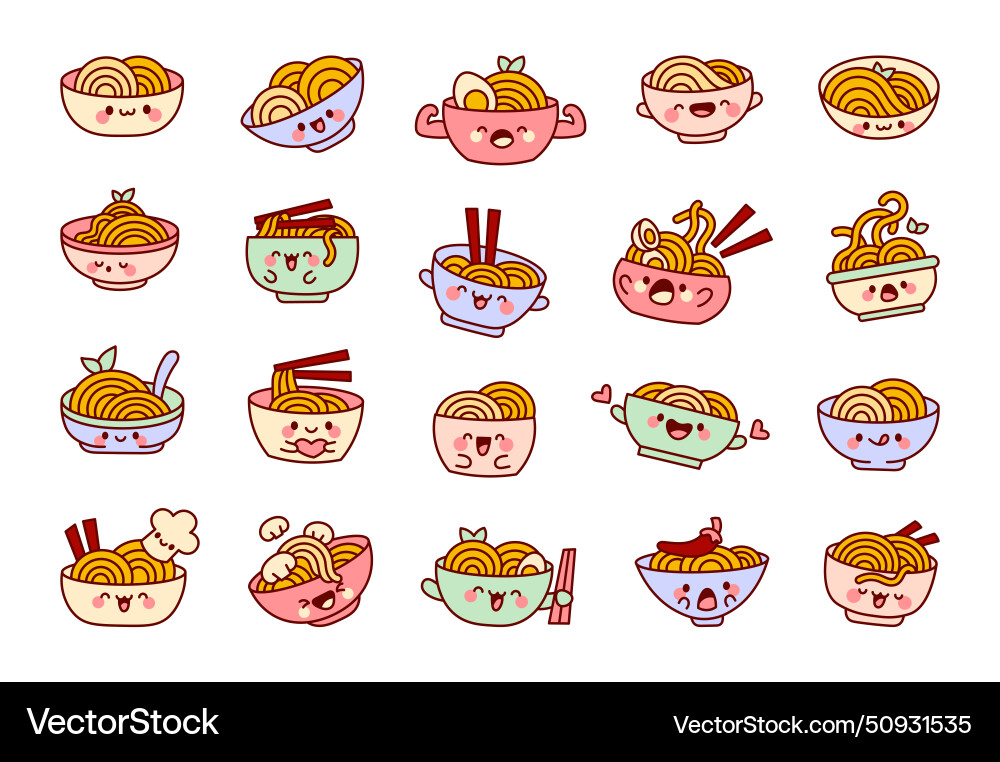 Cute kawaii bowl of noodles ramen food cartoon Vector Image