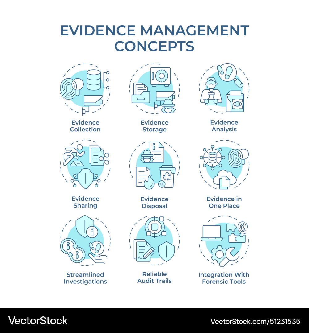 Evidence management soft blue concept icons Vector Image
