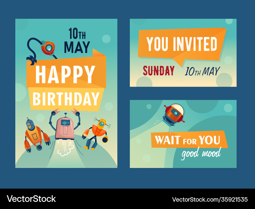 Invitation cards set with cartoon robots Vector Image