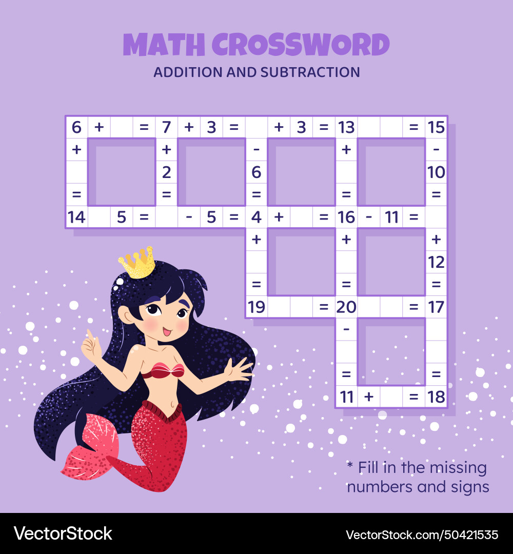 Math crossword puzzle addition and subtraction Vector Image