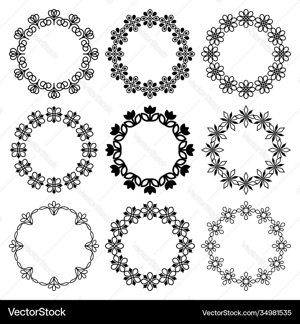 Set round frames with graphic floral ornament Vector Image