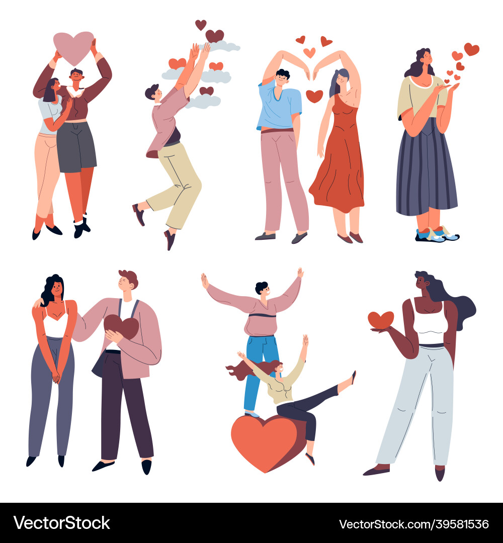 Couples and people with hearts love expression Vector Image
