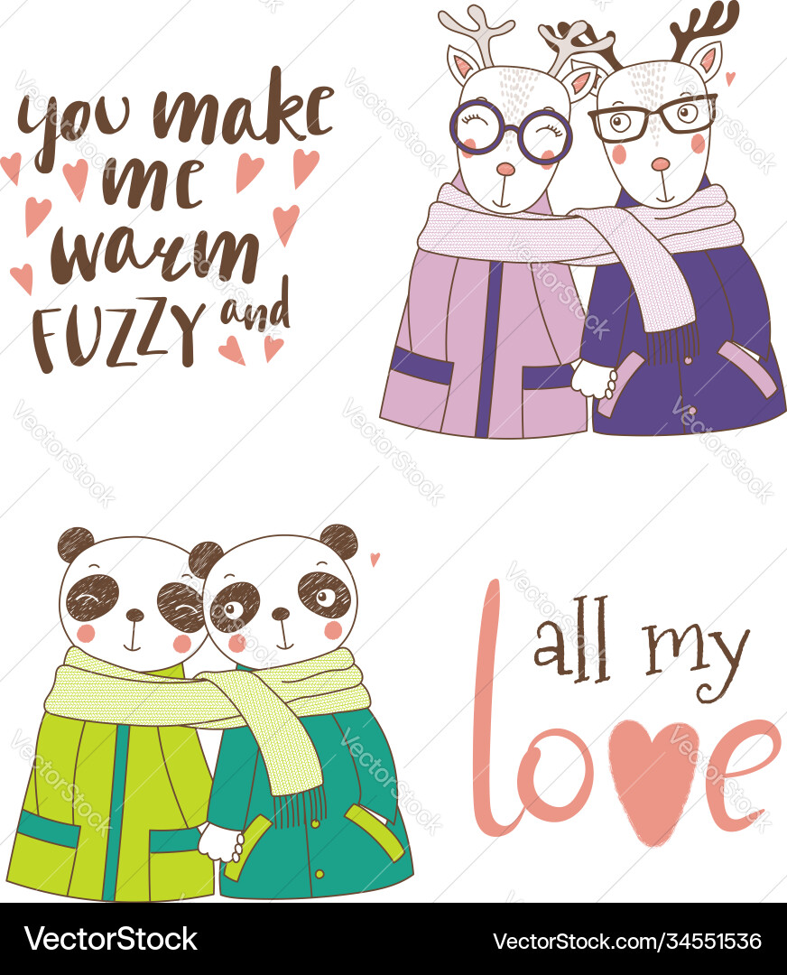 Cute animal couples Royalty Free Vector Image - VectorStock