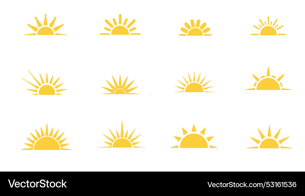 Half sun icon set yellow icons Royalty Free Vector Image