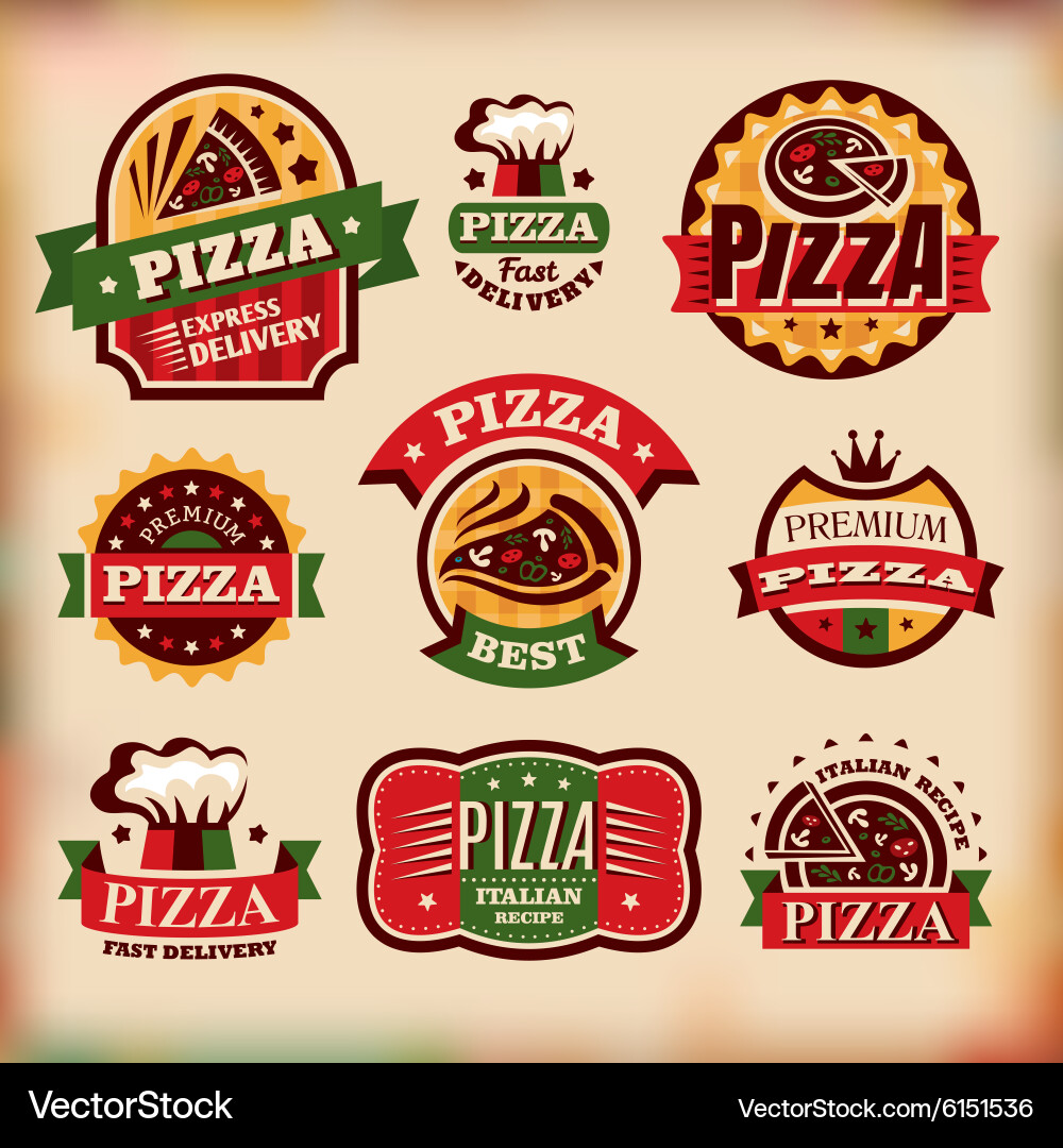 Set of vintage styled pizza labels Royalty Free Vector Image