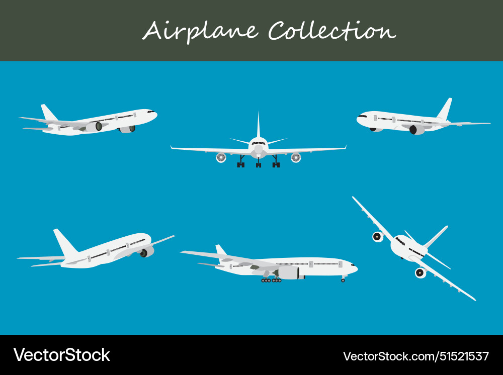 Airplane collection in different poses Royalty Free Vector