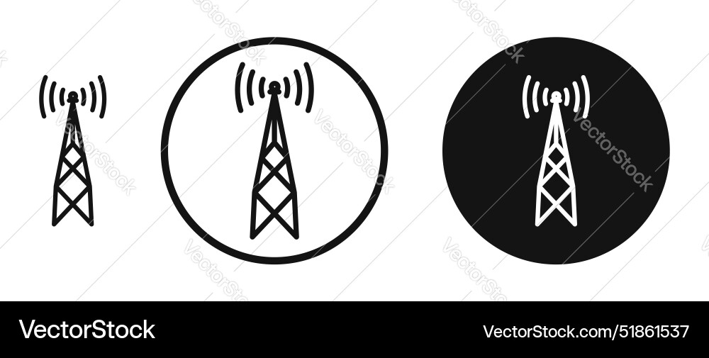 Broadcast tower icon set in black and white Vector Image