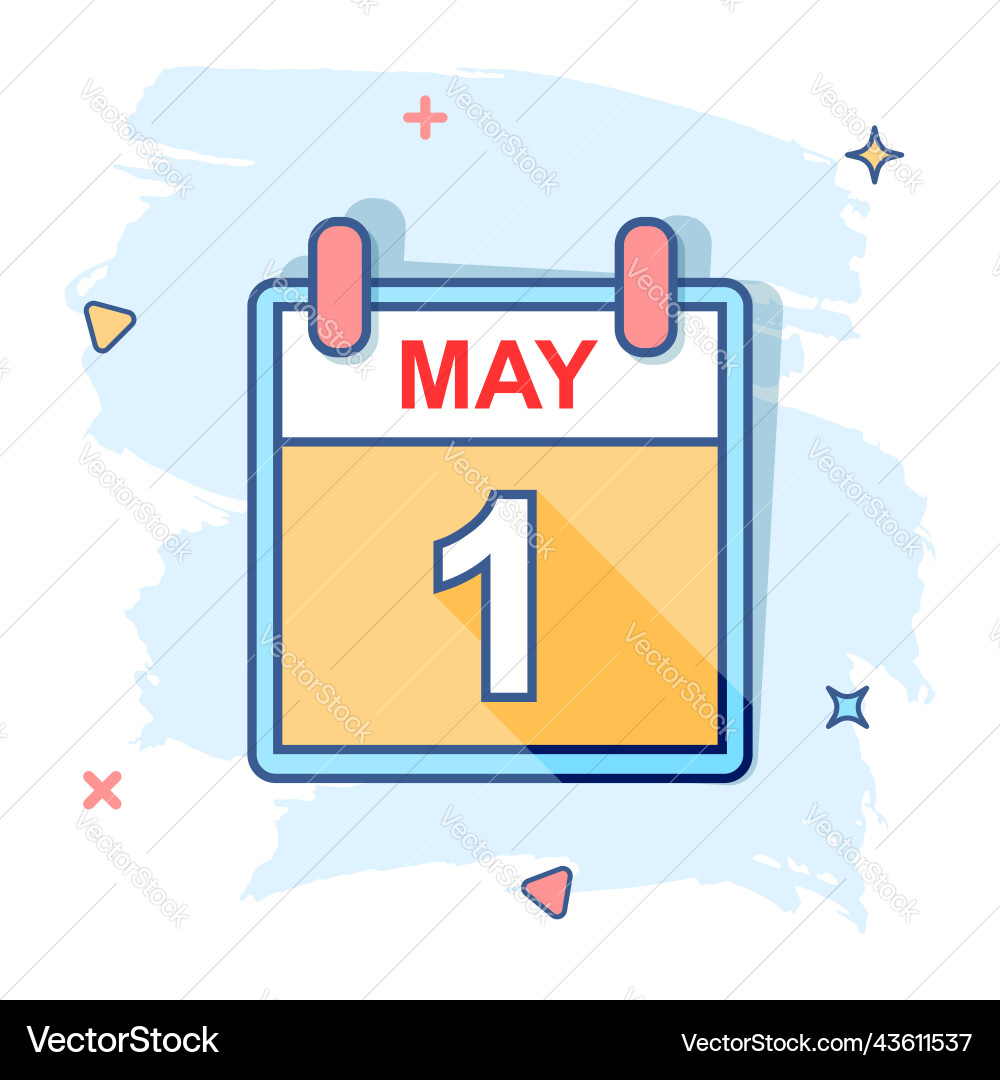 Cartoon may 1 calendar icon in comic style Vector Image