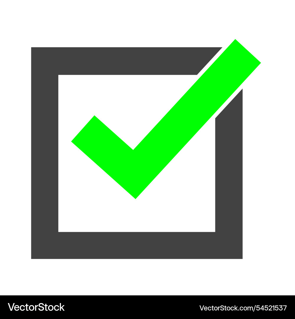 Grünes Kontrollzeichen Zeichen Tick in schwarzer Box