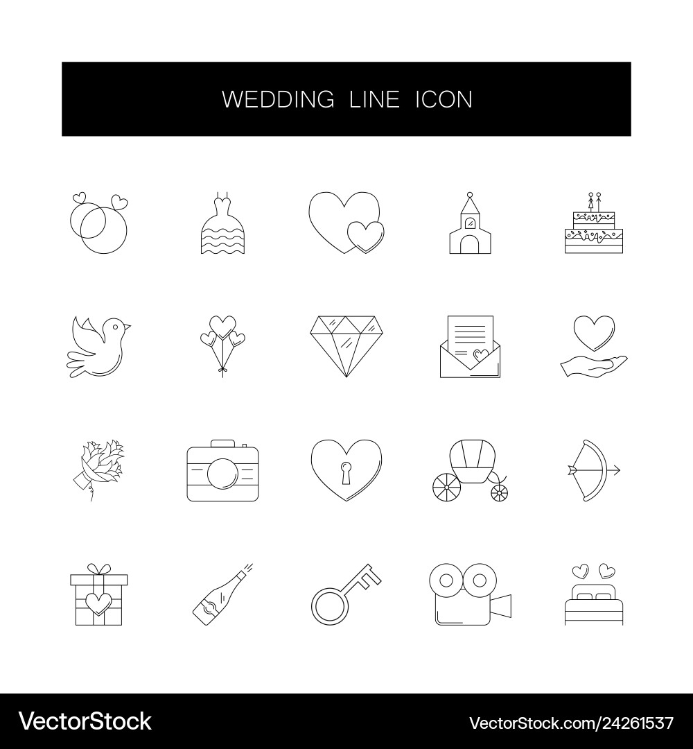 Line icons set wedding pack Royalty Free Vector Image