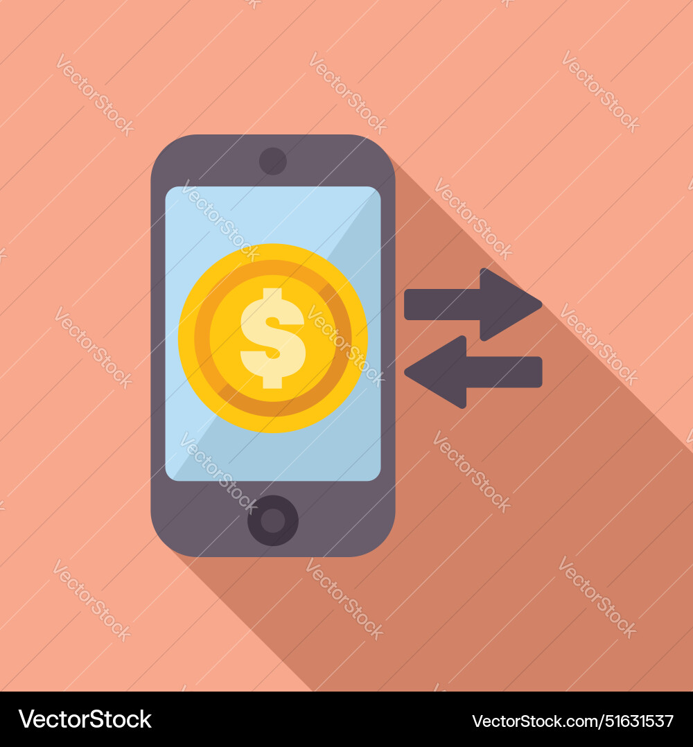 Mobile phone displaying money transfer with arrows
