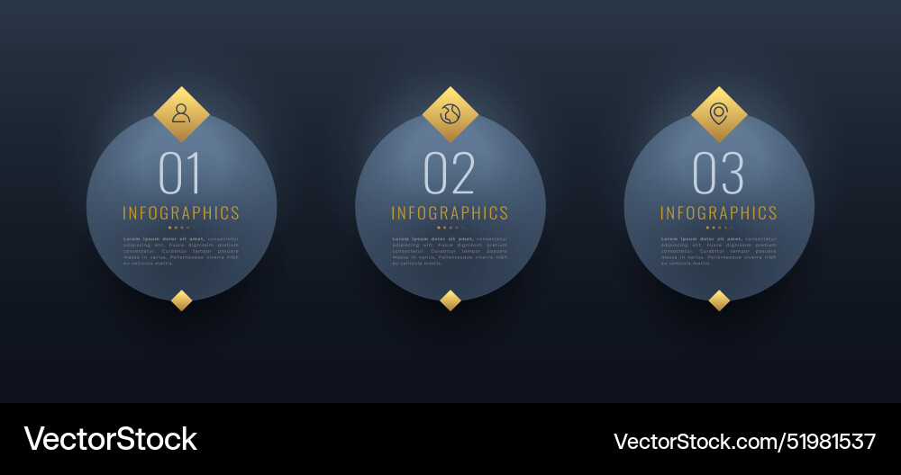 Three steps graph or chart golden banner Vector Image