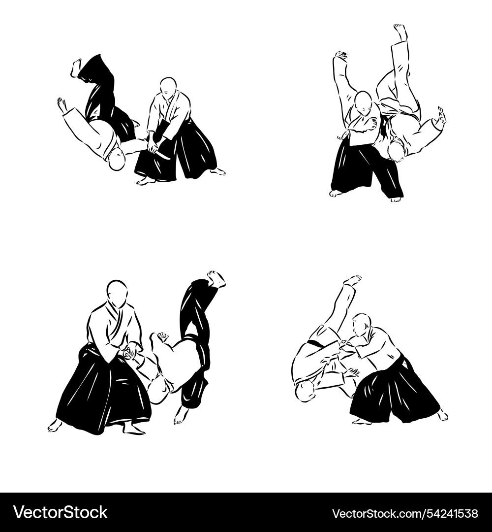 Aikido combat between athletes stylized Royalty Free Vector