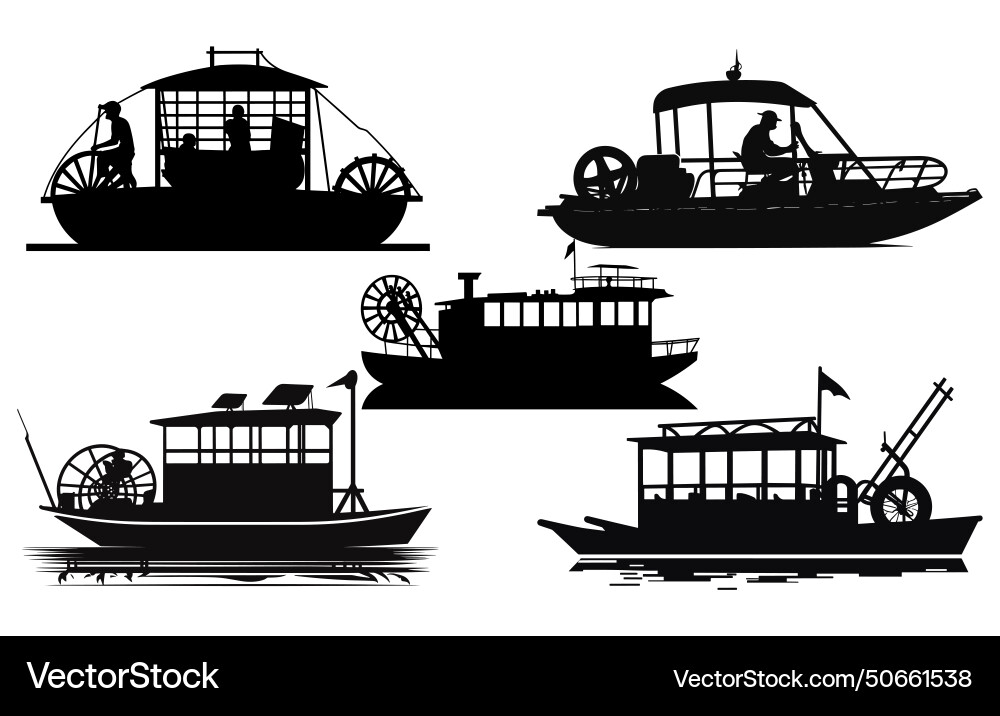 Airboat silhouette collection adventures Vector Image