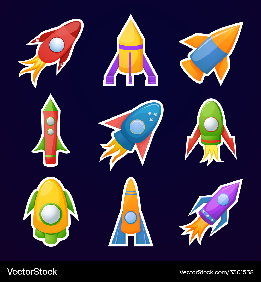 Cartoon Rakete 3D Set Lizenzfreies Vektorbild