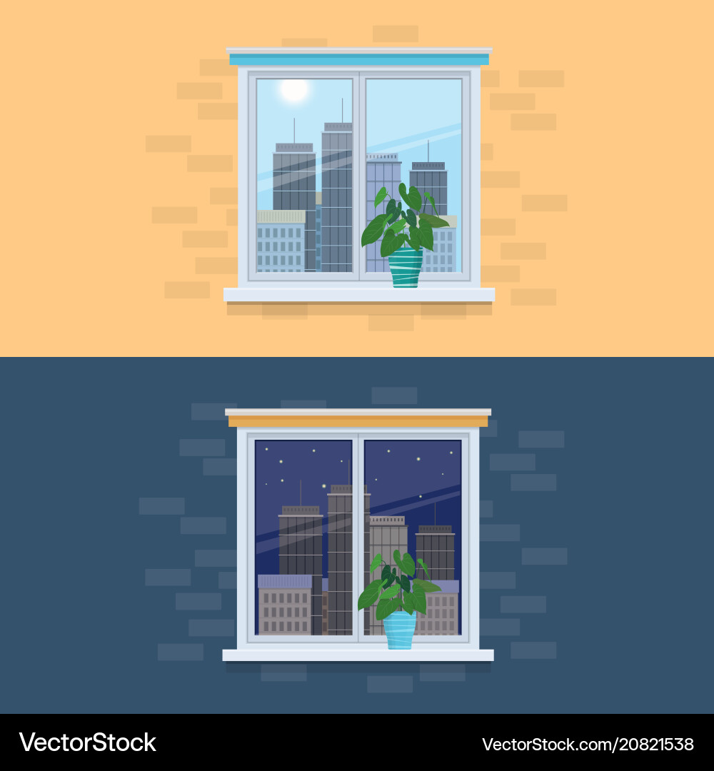 Closed windows overlooking Royalty Free Vector Image