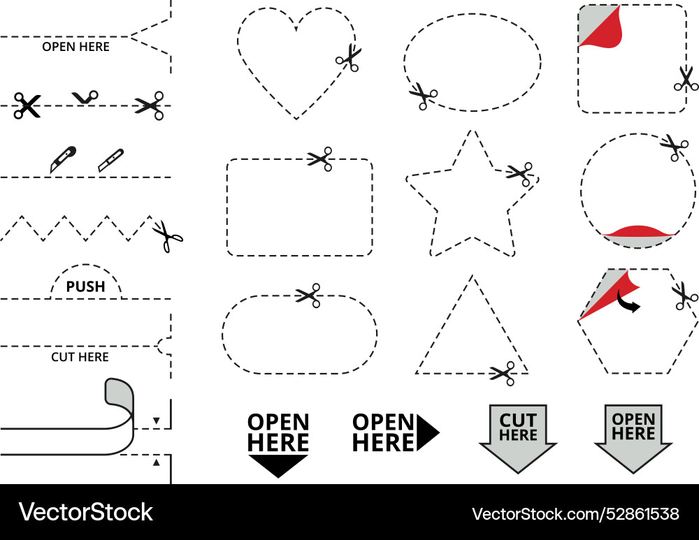 Dashed cut lines here icon peel corner Royalty Free Vector