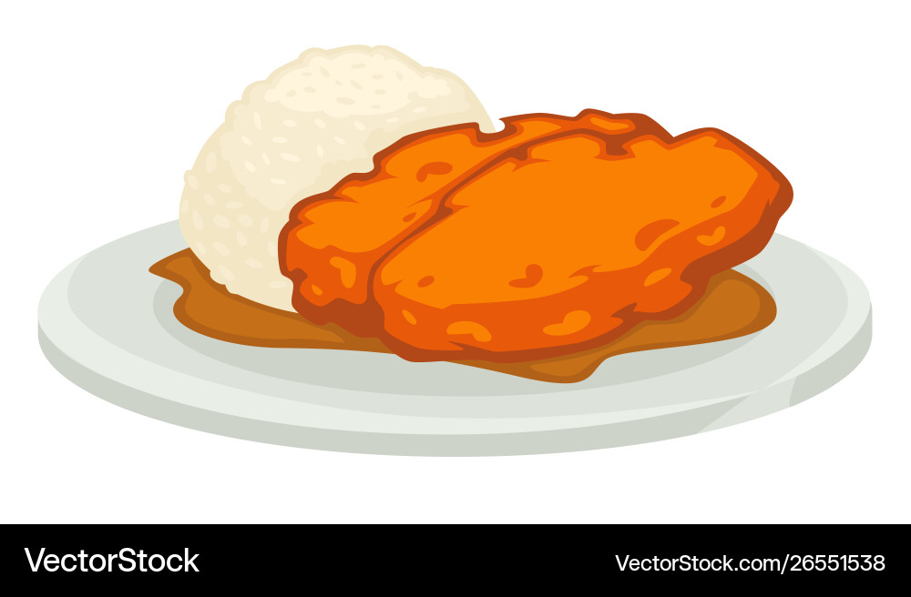 Deep fried meat with peanut sauce and rice Vector Image