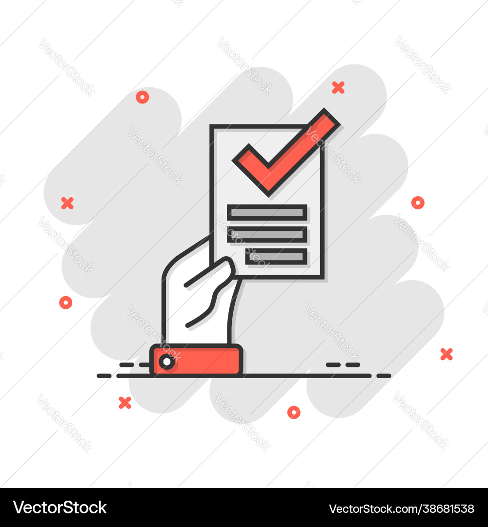 People hand with check mark icon in comic style Vector Image