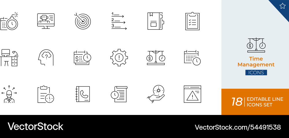 Time management line icons design Royalty Free Vector Image