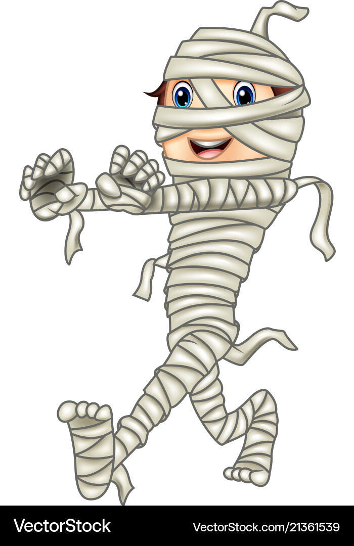 Cartoon kid with mummy costume Royalty Free Vector Image