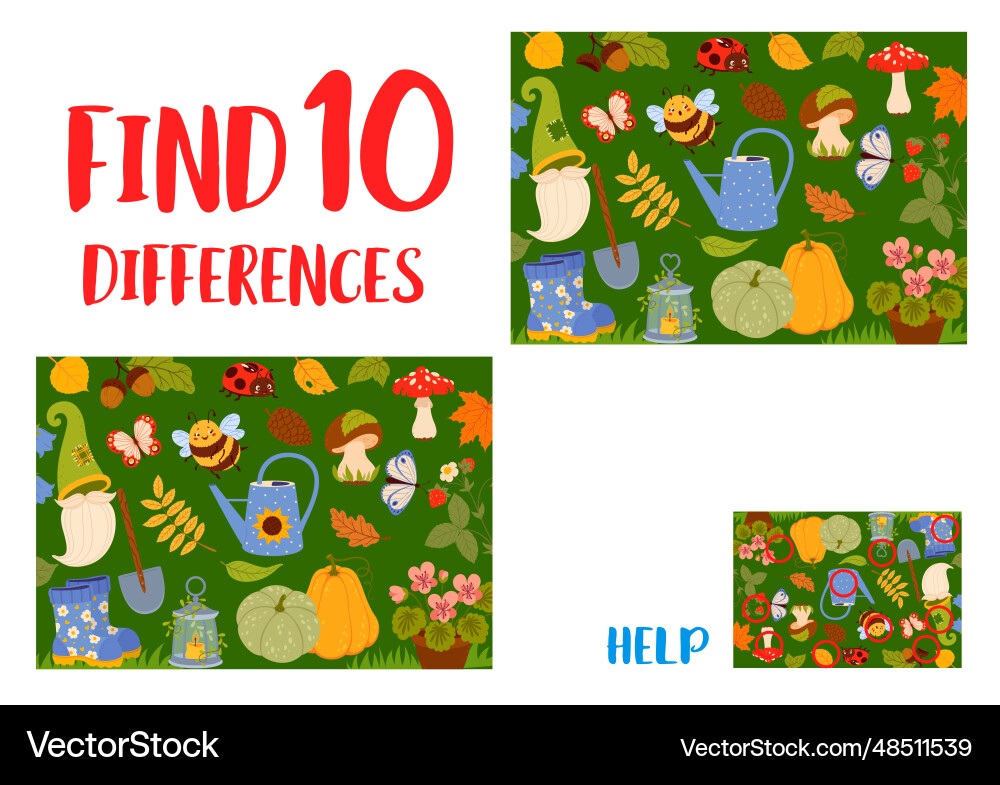 Find ten differences between plant gnome tools Vector Image