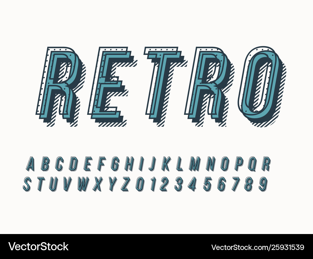 Retro font and alphabet stock Royalty Free Vector Image