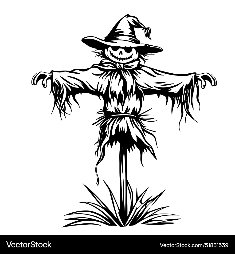 Scarecrow drawing engraving ink line art Vector Image