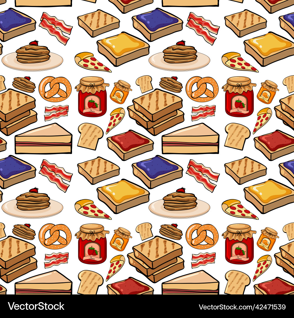 Seamless background design with different food Vector Image