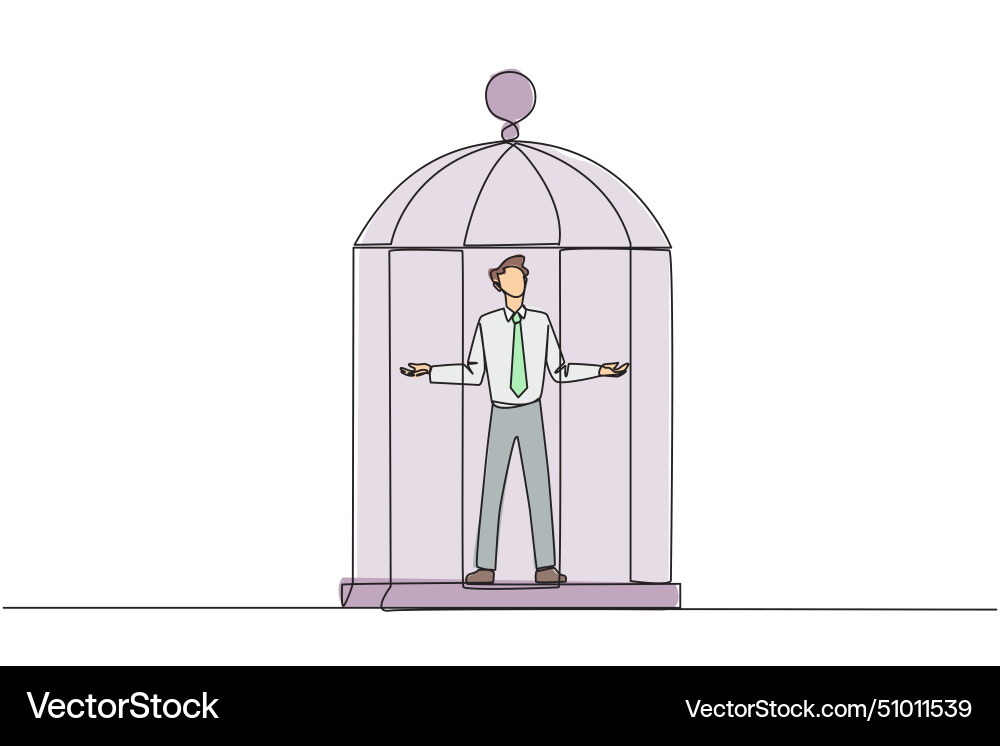 Single one line drawing businessman trapped Vector Image