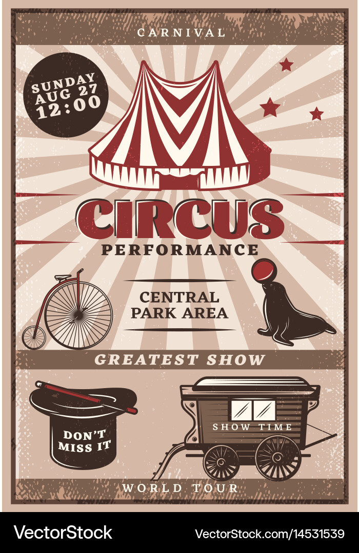 Vintage Circus Poster Template Circus Carnival Frame Vintage 2d Vector