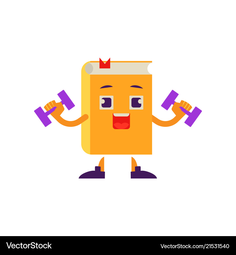 Cartoon book character dumbbell workout Royalty Free Vector
