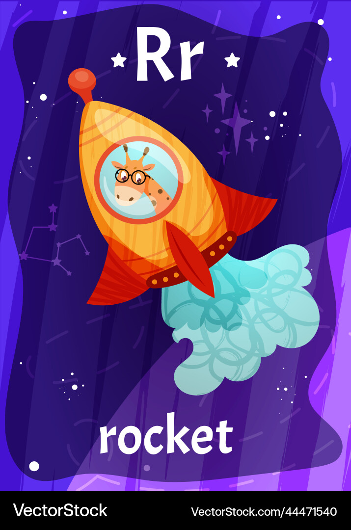 Cartoon printable space alphabet flashcard Vector Image