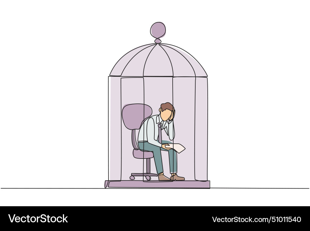 Continuous one line drawing businessman trapped Vector Image