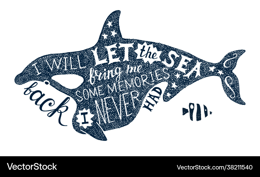 Hand drawn lettering in killer whale silhouette Vector Image