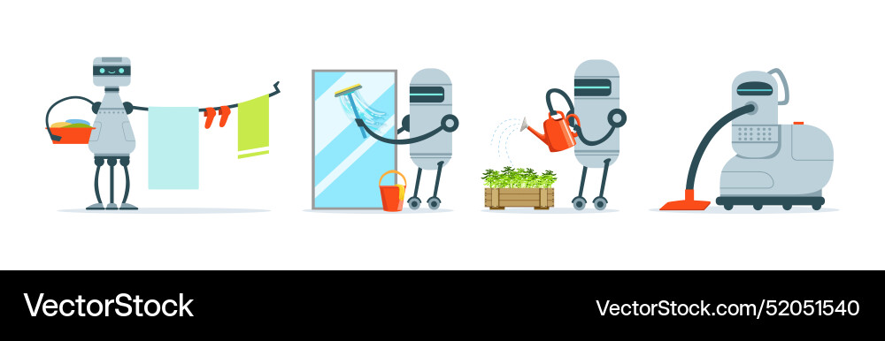 Robots do housework and domestic chores set Vector Image