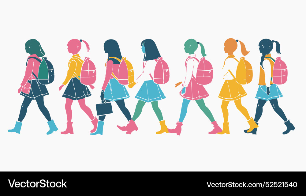 Silhouetted girls walking side profile various Vector Image