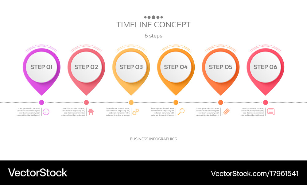 6 Stufen Zeitleiste Infografikschablone Lizenzfreier Vektor