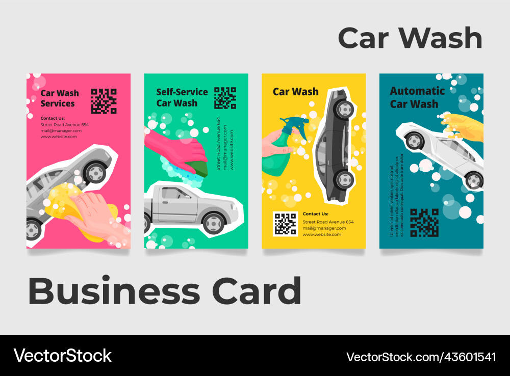 Car wash automatic self service business card set Vector Image