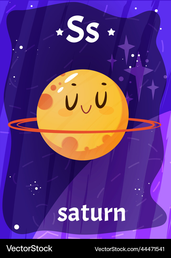 Cartoon printable space alphabet flashcard Vector Image