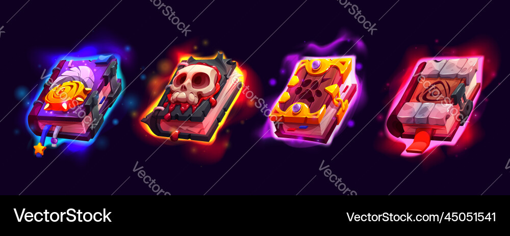 Cartoon set of evil magic spell books Royalty Free Vector