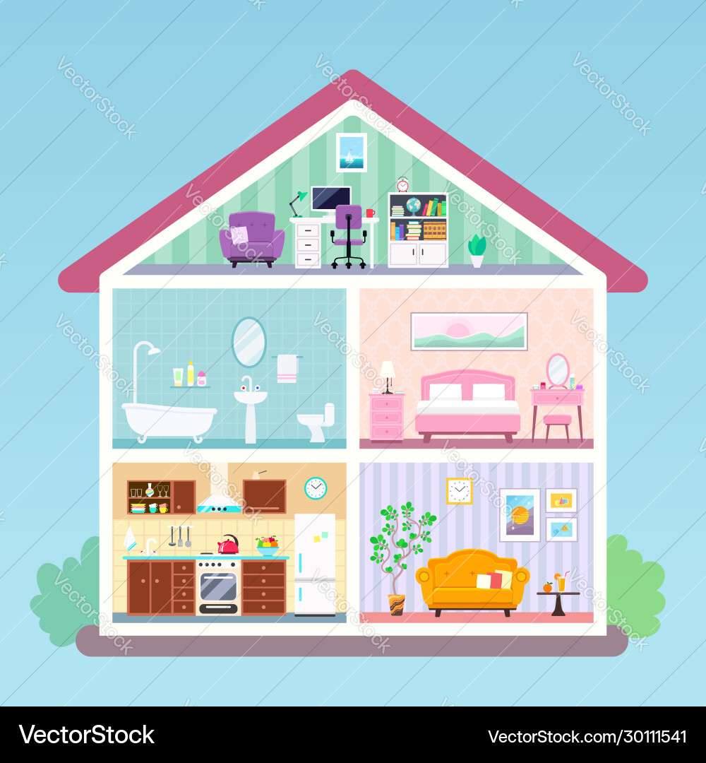 Cross-Section House Interior Royalty Free Vector Image