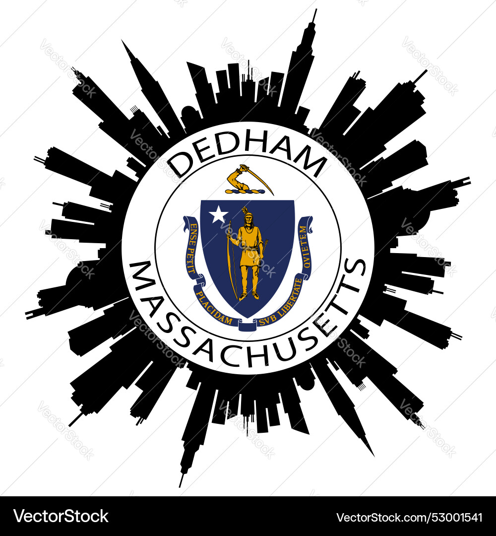 Dedham skyline massachusetts flag usa sticker Vector Image